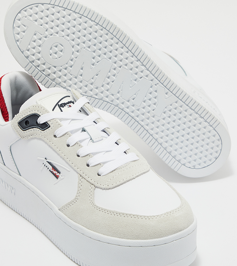 Buy Tommy Hilfiger Iconic Flat Form Cup Sole Trainers In White ...