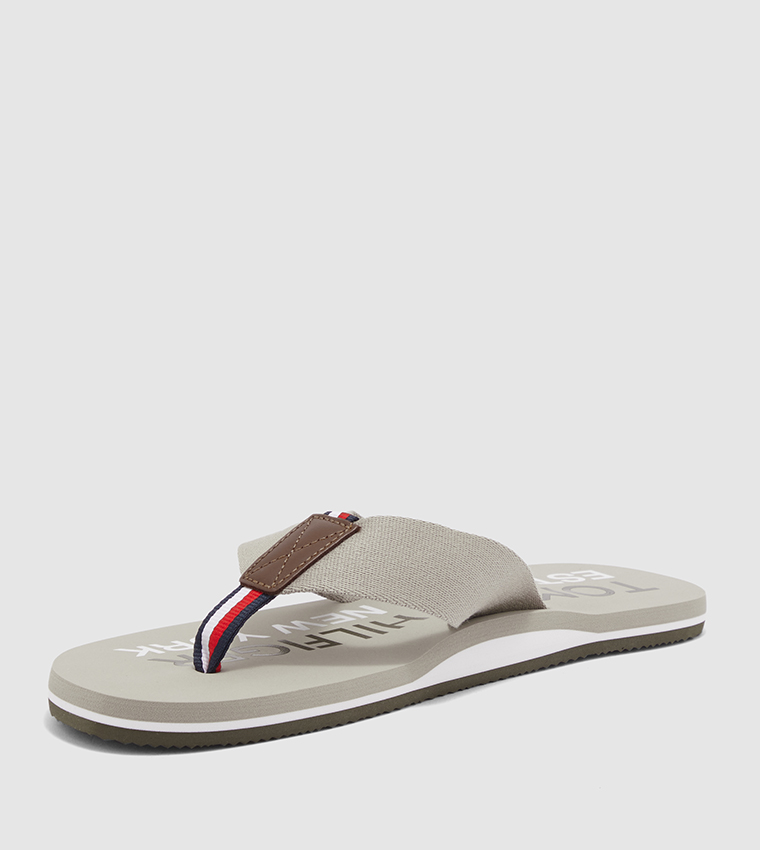 Buy Tommy Hilfiger Signature Tape Webbing Flip Flops In Grey ...