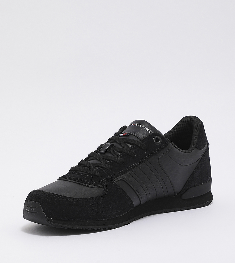 Buy Tommy Hilfiger Iconic Runner Leather Shoe In Black | 6thStreet ...