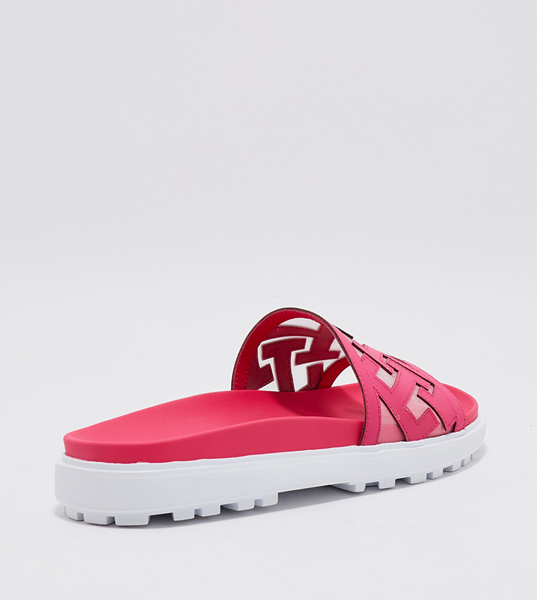 Buy Tommy Hilfiger Elevated Open Toe Slides In Pink | 6thStreet Qatar