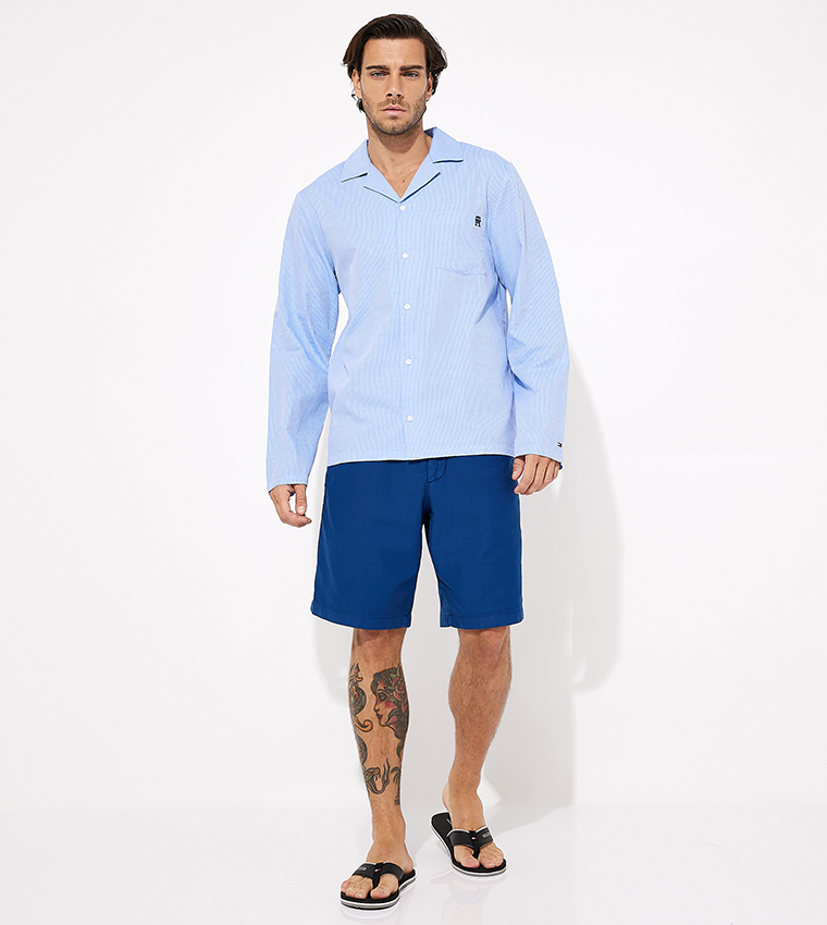 Buy Tommy Hilfiger Logo Detail Long Sleeves Short Pajama Set In Blue ...