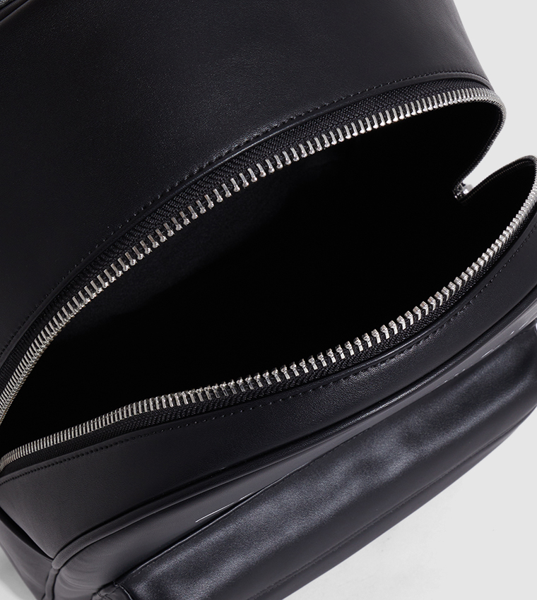 Buy Karl Lagerfeld Logo Detail Leather Backpack In Black | 6thStreet Kuwait