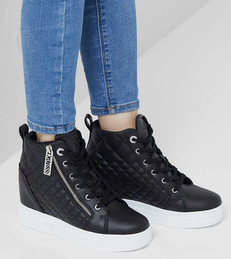 Buy Guess Mid Top Sneakers Black In Black | 6thStreet Kuwait