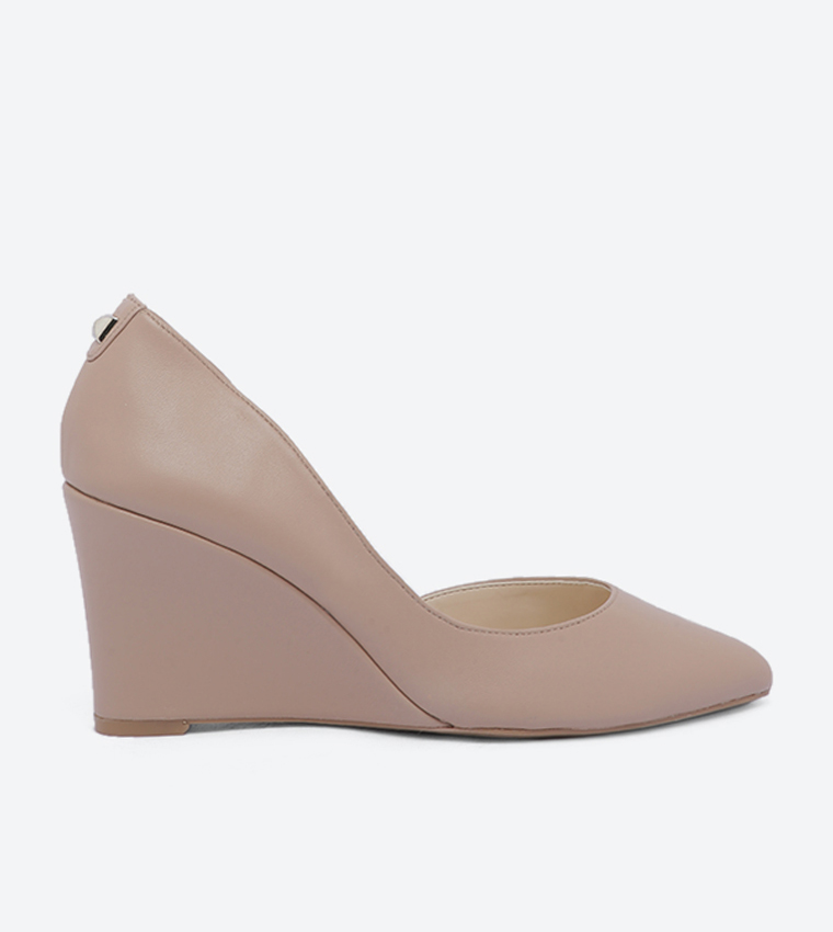 Buy Nine West Block Heel Wedge Beige In Beige | 6thStreet Oman