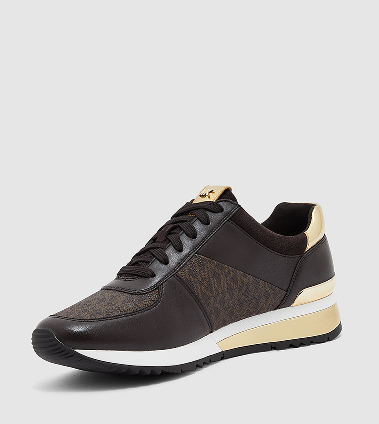 Buy Michael Kors ALLIE Monogram Detail Lace Up Sneakers In Brown ...