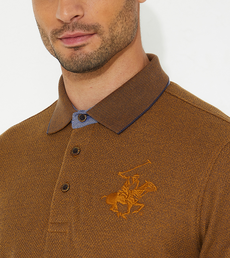 Buy Beverly Hills Polo Club Logo Embroidered Polo T Shirt In Brown ...