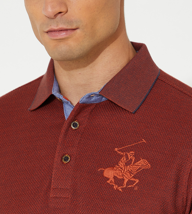Buy Beverly Hills Polo Club Logo Embroidered Polo T Shirt In Maroon ...