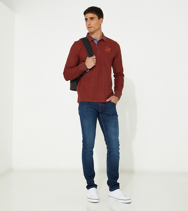 Buy Beverly Hills Polo Club Logo Embroidered Polo T Shirt In Maroon ...