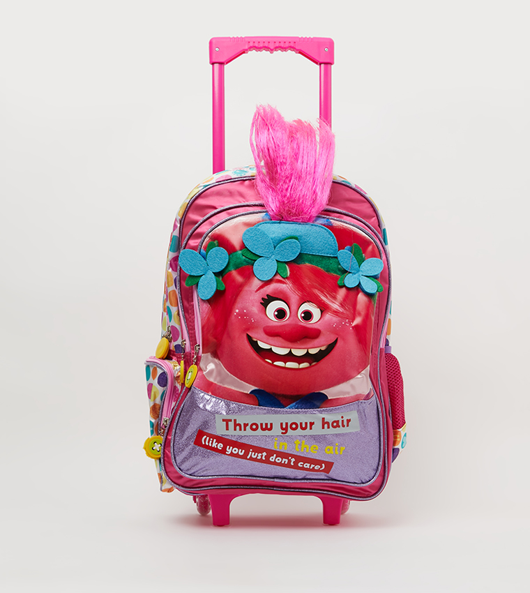 Buy Universal Trolls With Fake Hair Trolley Backpack In Pink ...