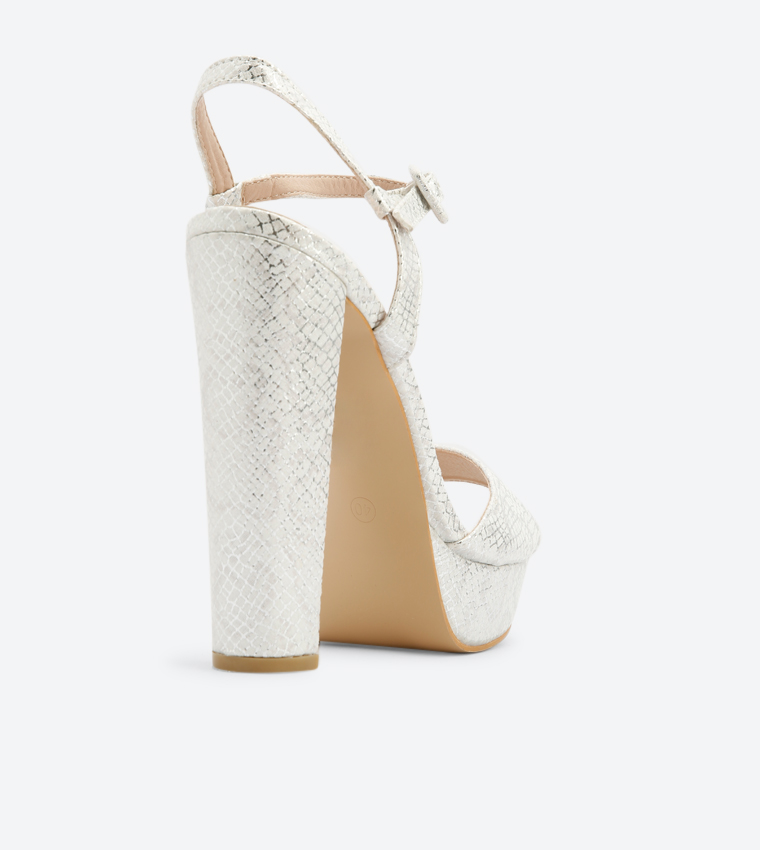 Buy ZAHA @ CCC Stacked Heel Buckle Closure High Heel Sandals Silver 912 ...