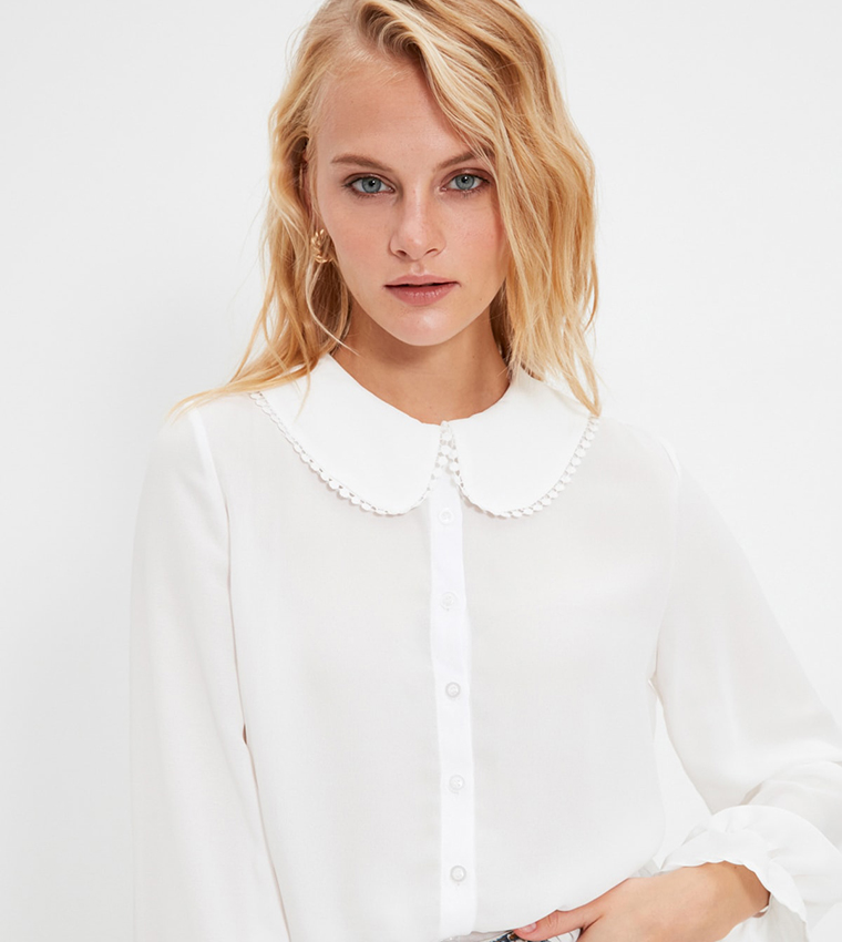 Buy Trendyol Collar Detailed Semi Transparent Shirt In White ...