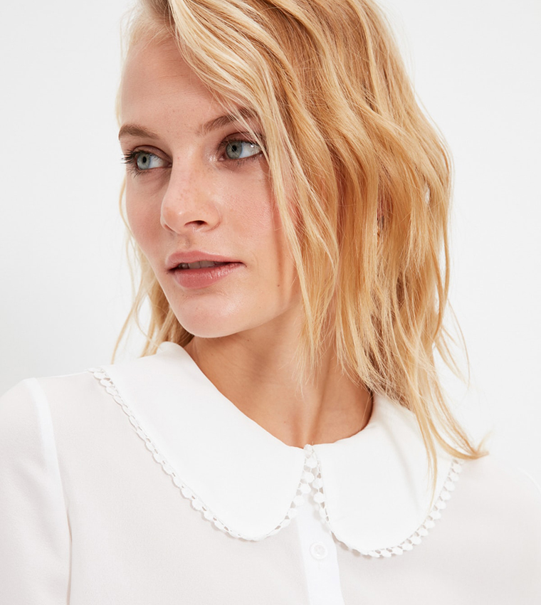 Buy Trendyol Collar Detailed Semi Transparent Shirt In White ...