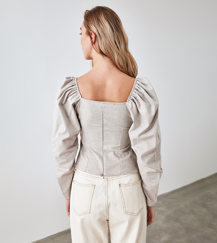Buy Trendyol Balloon Sleeve Blouse In Grey | 6thStreet UAE
