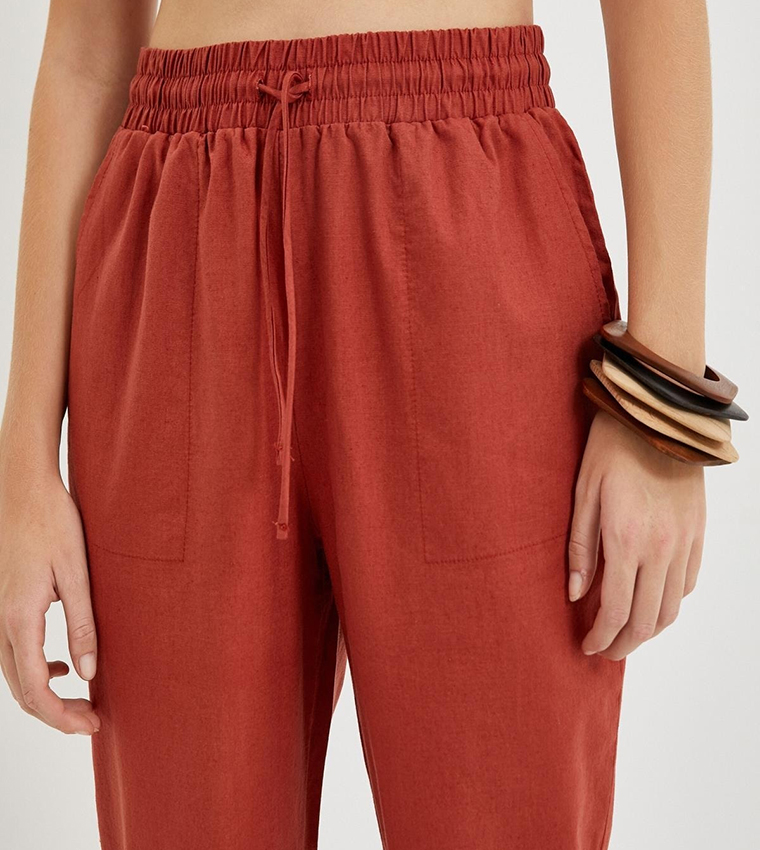 Buy Koton Drawstring Waist Linen Pants In Red | 6thStreet Kuwait