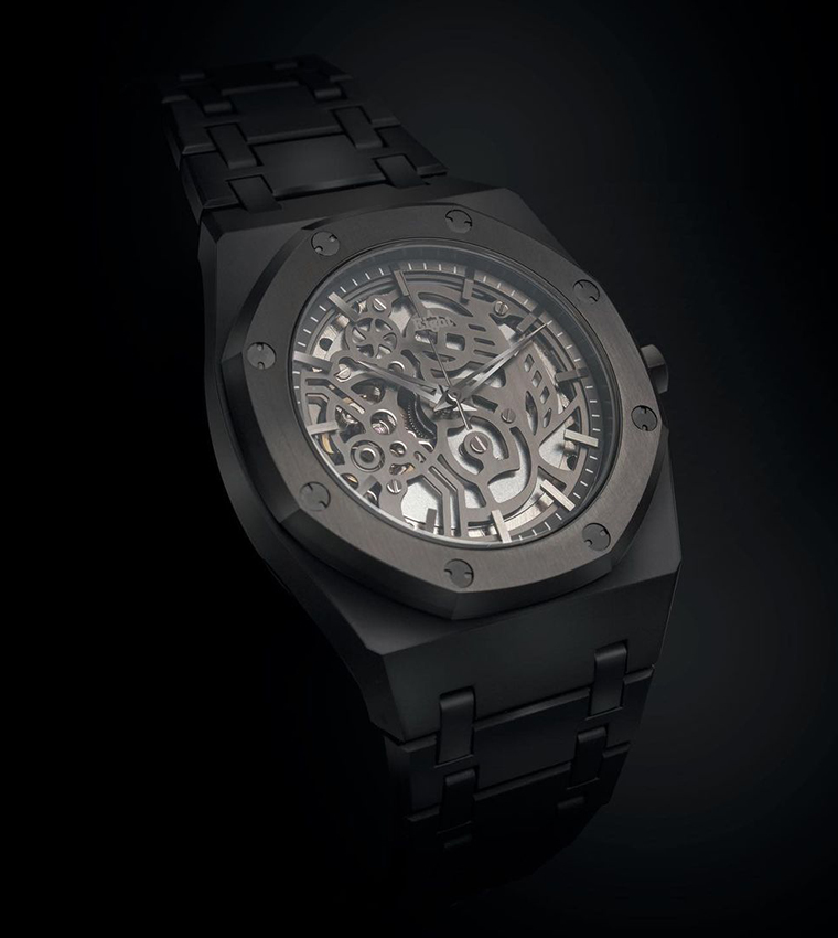 Buy Eight Kuwait Arabia Skeleton Black Analogue Watch In Black ...