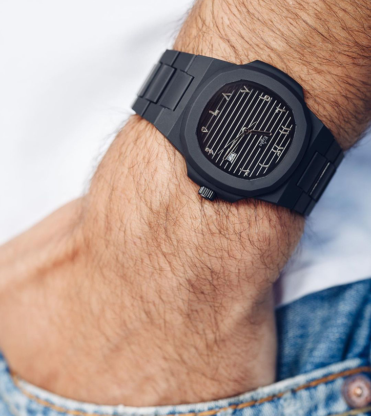 Buy Eight Kuwait Polycarbon Black Arabic Swiss Quartz Watch In Black ...