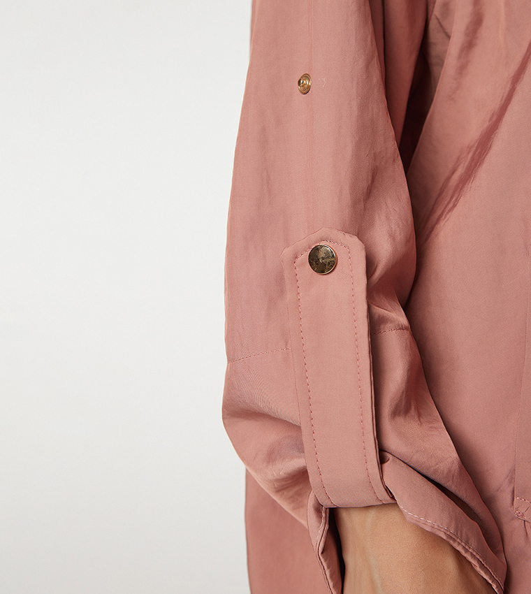 Buy Happiness İstanbul Flap Collar Zippered Trench Coat In Rose ...
