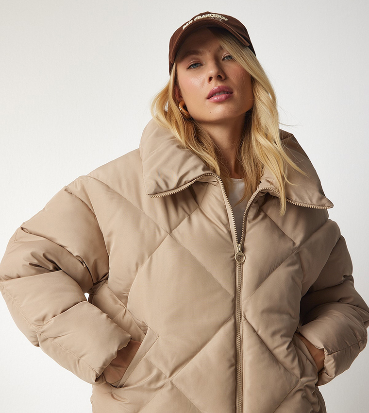 Buy Happiness İstanbul Quilted Oversized Puffer Jacket In Beige ...