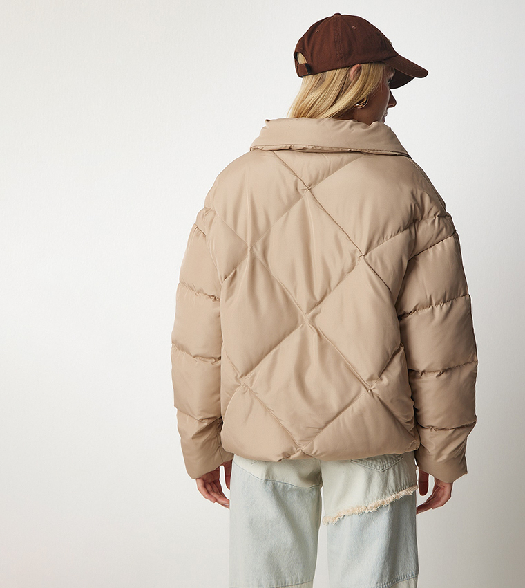 Buy Happiness İstanbul Quilted Oversized Puffer Jacket In Beige ...