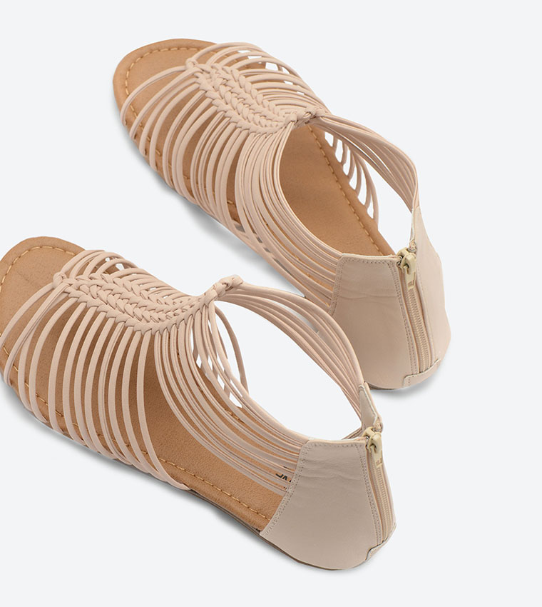 Buy Ardene Back Zip Closure Braided Gladiator Sandals Beige In Beige ...