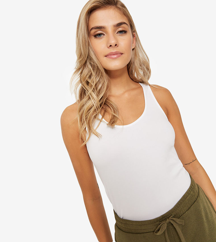 Buy Ardene Seamless Racer Back Tank White In White | 6thStreet UAE