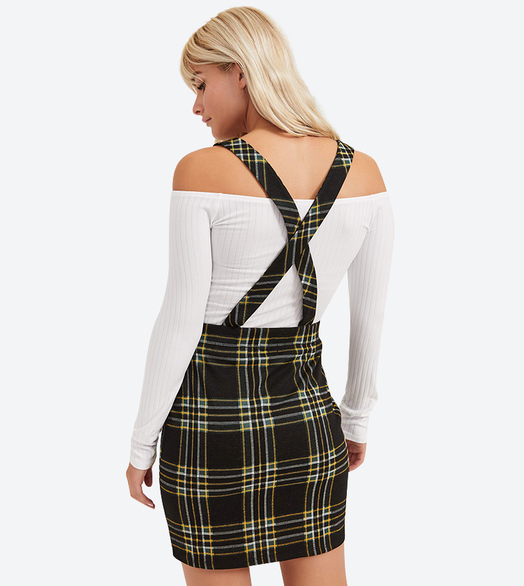 Buy Ardene Plaid Suspender Mini Skirt Black In Black | 6thStreet Oman