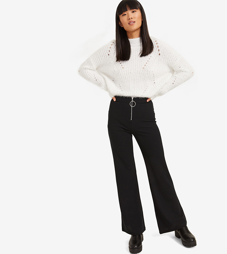 Buy Ardene Cherry Crepe Wide Leg Pant Wit Black In Black | 6thStreet UAE