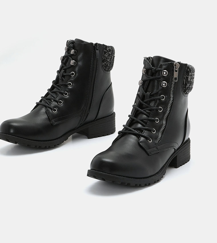 Buy Ardene Low Cut Lace Up Combat Boot Black In Black | 6thStreet Kuwait