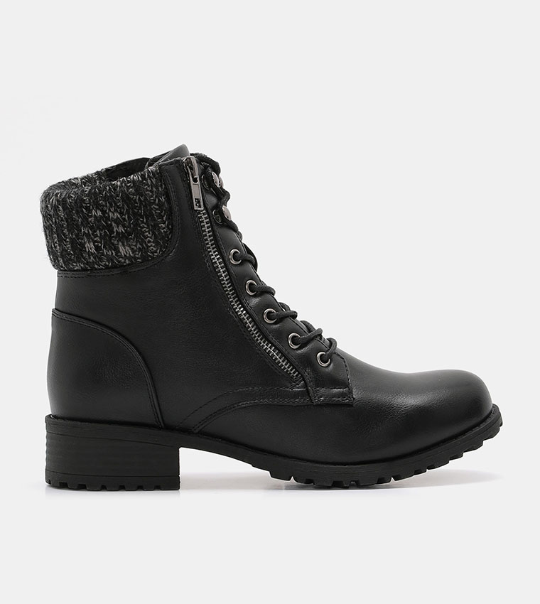 Buy Ardene Low Cut Lace Up Combat Boot Black In Black | 6thStreet Kuwait