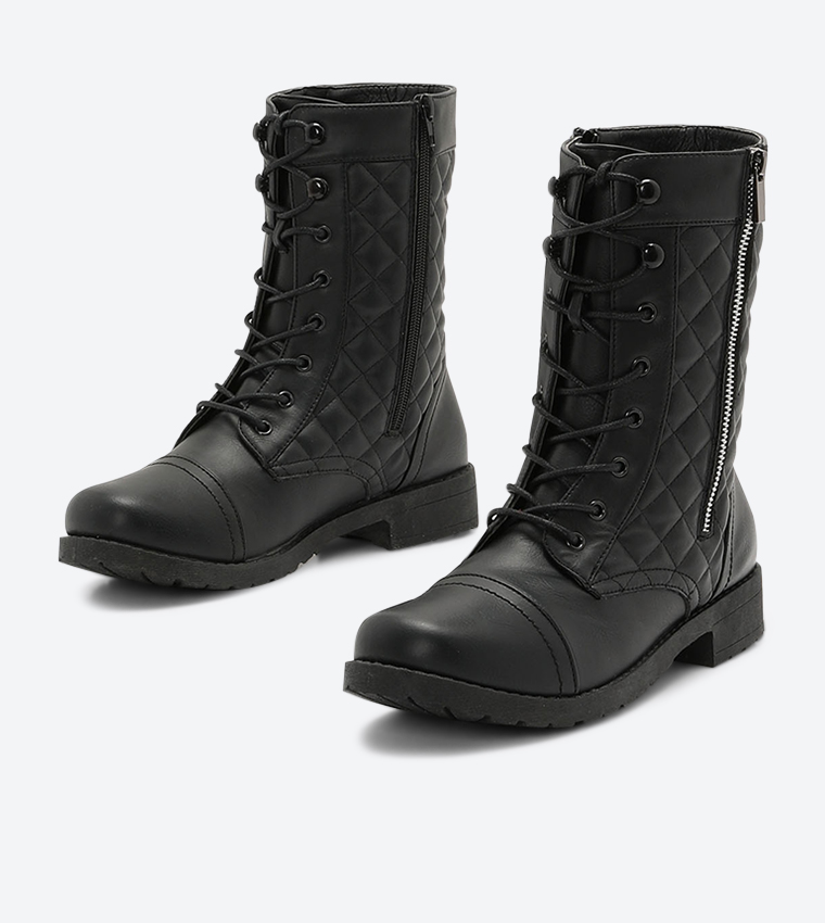 Buy Ardene Quilted Lace Up Combat Boots Black In Black | 6thStreet Kuwait