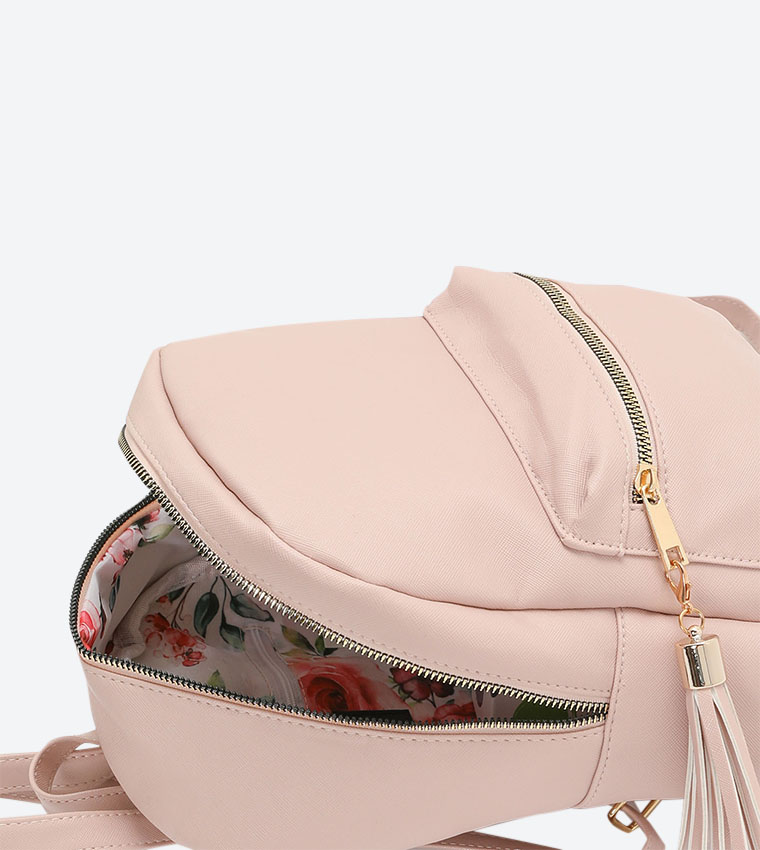 Buy Ardene Top Zip Closure Tassel Details Backpack Pink In Pink ...