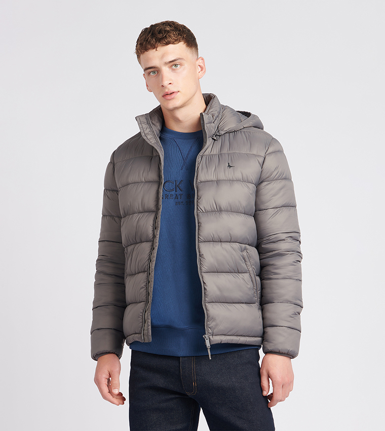 Buy Jack Wills KERSHAW Quilted Long Sleeves Hooded Puffer Jacket In Grey | 6thStreet Kuwait