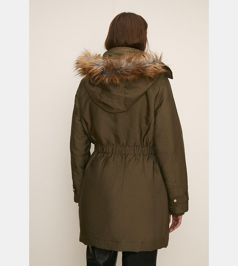 Buy Oasis Premium Fur Hood Padded Winter Parka Jacket In Khaki ...