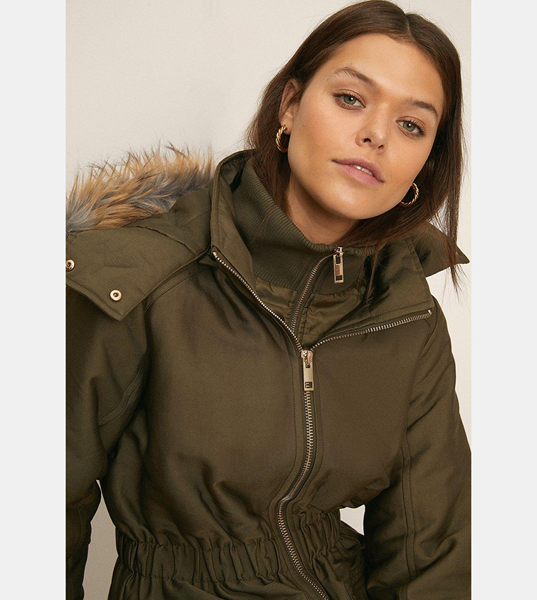 Buy Oasis Premium Fur Hood Padded Winter Parka Jacket In Khaki ...
