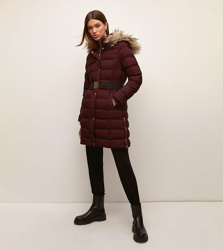 Buy Oasis Midi Belted Padded Puffer Jacket In Red | 6thStreet UAE