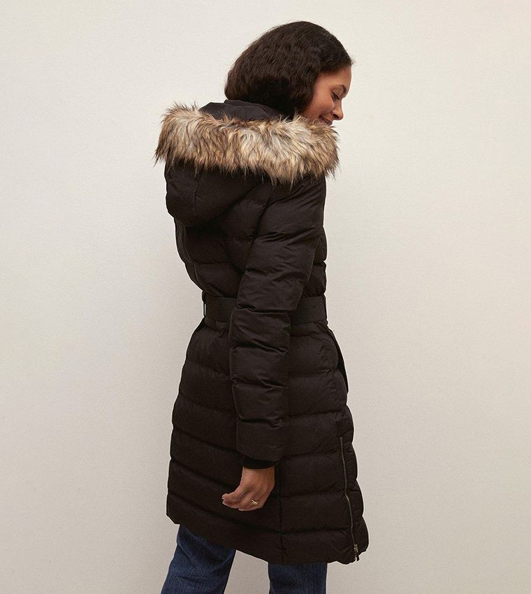 Buy Oasis Midi Belted Padded Puffer Jacket In Black | 6thStreet Kuwait