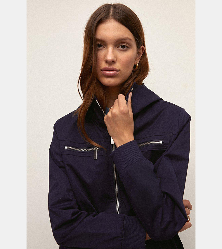Buy Oasis Lightweight Midi Parka Jacket In Navy | 6thStreet Kuwait