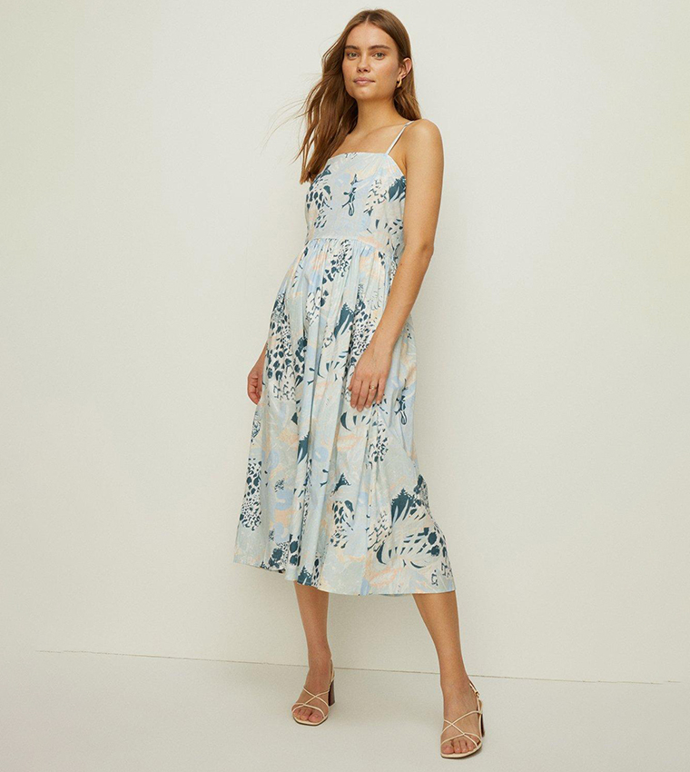 Buy Oasis Strappy Printed Fit And Flare Midi Dress In Blue | 6thStreet ...