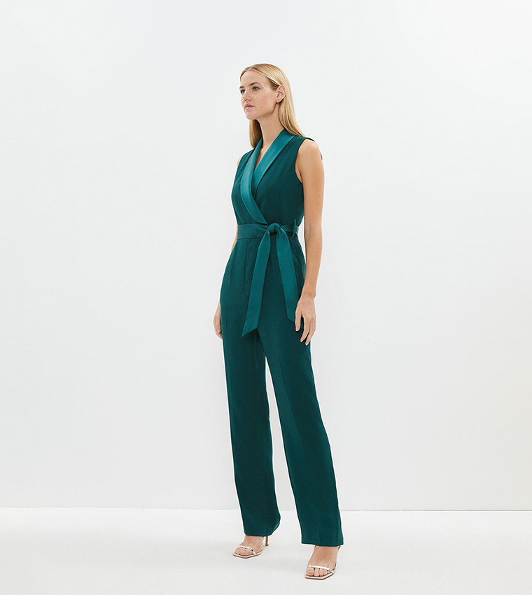 Buy Coast Straight Leg Tie Waist Tux Wrap Jumpsuit In Forest ...