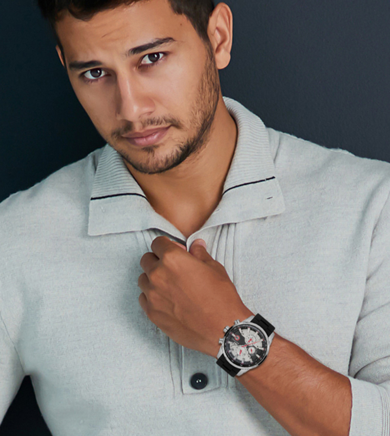 Buy Quantum Silver Dial Chronograph Watch In Black | 6thStreet Saudi Arabia