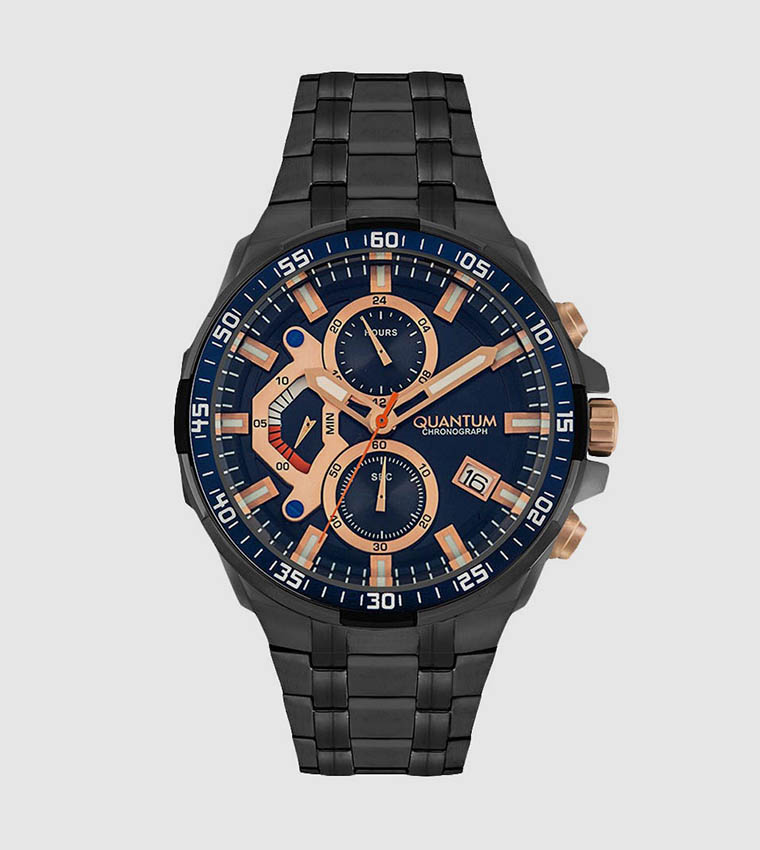 Buy Quantum Chronograph Round Blue Dial Watch In Black | 6thStreet ...
