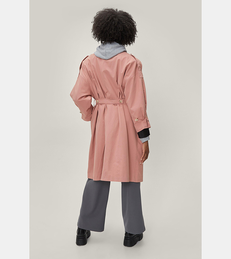 Buy Nasty Gal Belted Oversized Double Breasted Trench Coat In DUSTY ...