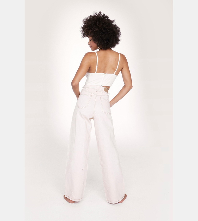 Buy Nasty Gal Organic Denim Stitch Front Wide Leg Jeans In Ecru ...