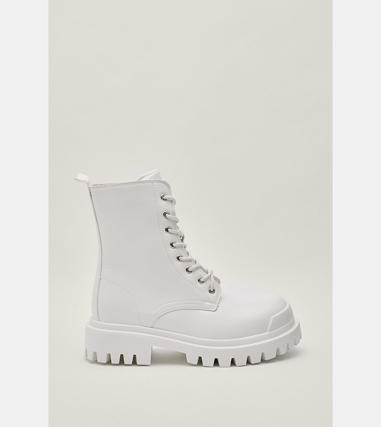 Buy Nasty Gal Faux Leather Cleated Biker Boots In White | 6thStreet Kuwait