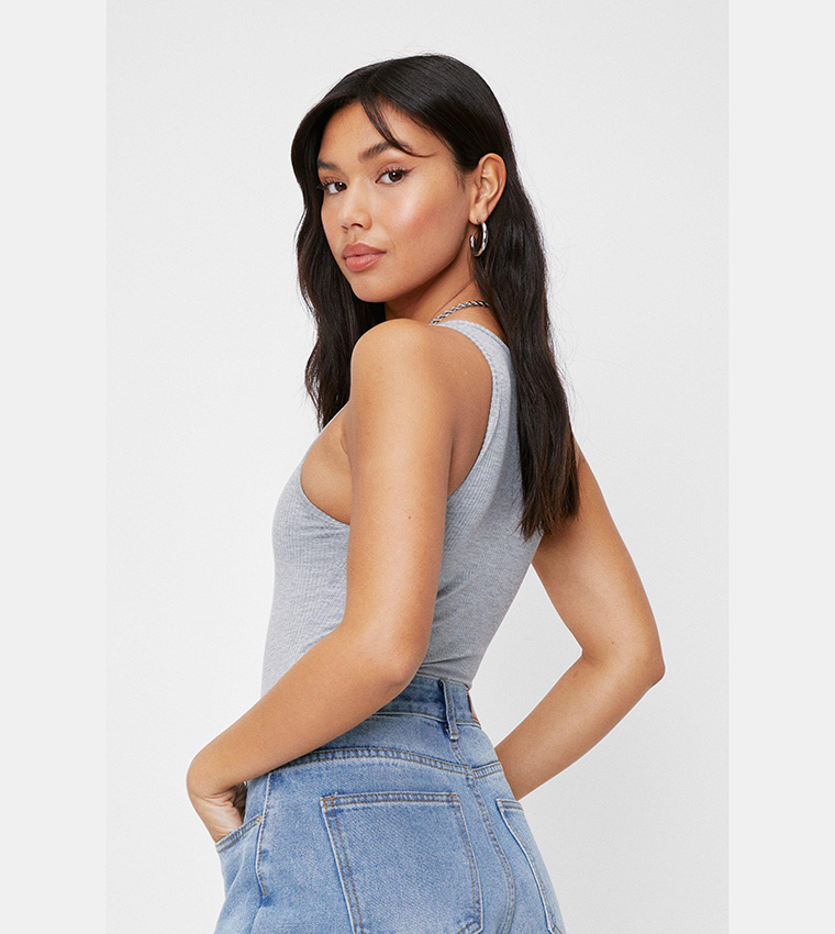 Buy Nasty Gal Ribbed Racerback High Leg Bodysuit In Grey | 6thStreet Qatar