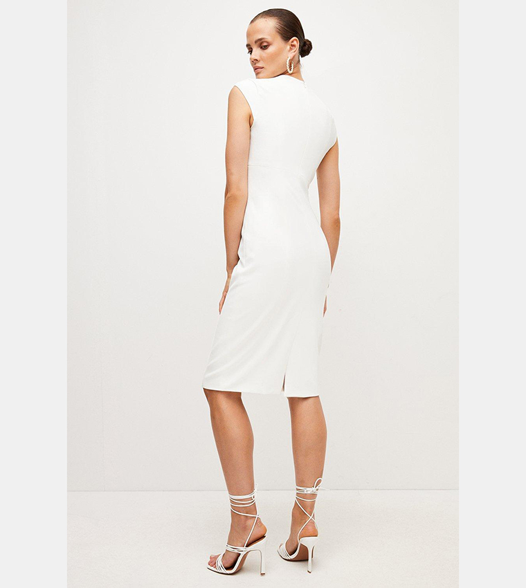 Buy Karen Millen Structured Crepe Envelope Neck Pencil Midi Dress In ...
