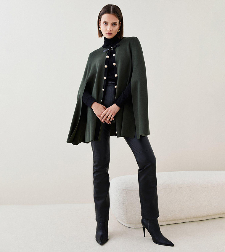 Buy Karen Millen Military Trim Knitted Cape In Khaki | 6thStreet Kuwait