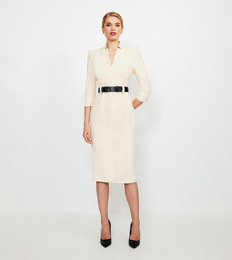 Buy Karen Millen Forever Belted Midi Pencil Dress In Cream | 6thStreet ...