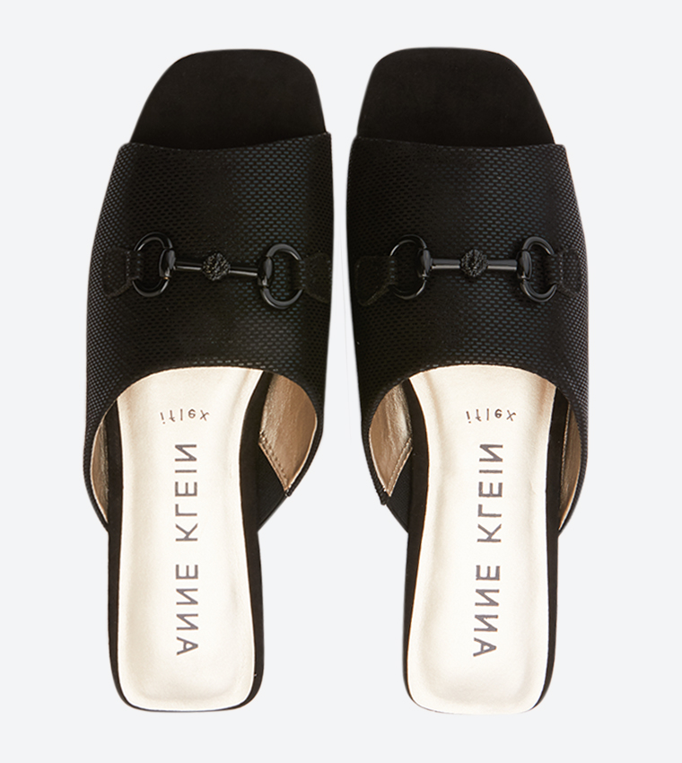 Buy Anne Klein Metallic Detail Square Toe Open Back Mules Black In ...