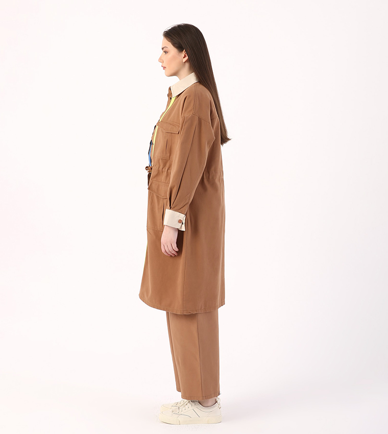 Buy ALLDAY Contrast Trim Snap Fastener Trench Coat In Brown | 6thStreet ...